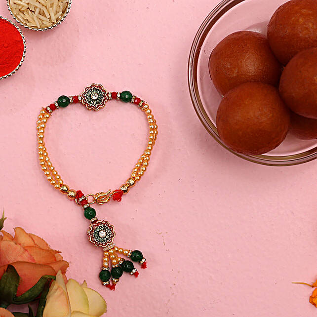 Green American Diamond Bracelet Rakhi And Gulab Jamun Exp uk | Gift ...