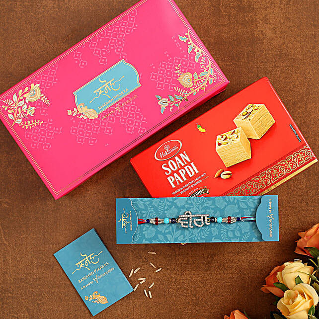 Punjabi Veera American Diamond Rakhi With 250 Gms Soan Papdi Exp uk ...