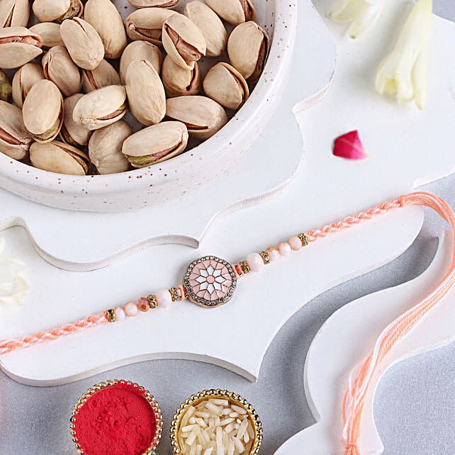 Rosy American Diamond Rakhi & Pistachio Combo uk | Gift Rosy American ...