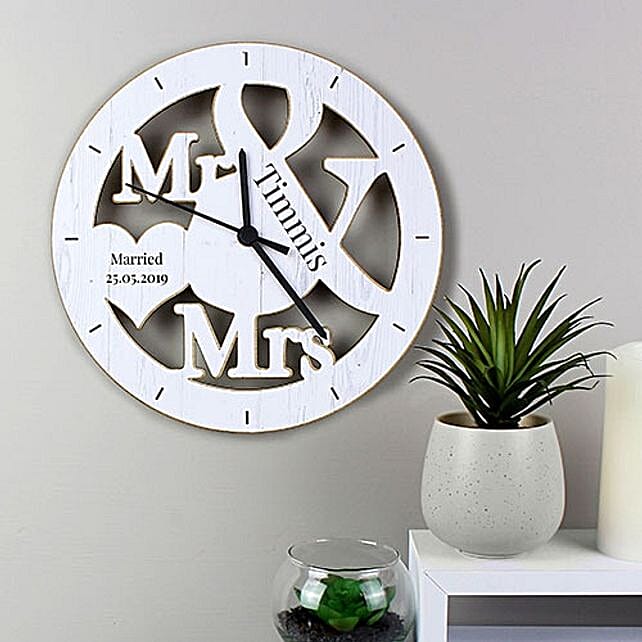 Personalised Mr & Mrs Shape Wooden Clock uk | Gift Personalised Mr ...