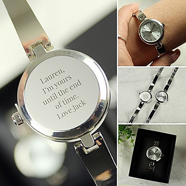Personalised Silver Ladies Watch With Silver Slider Clasp uk | Gift ...
