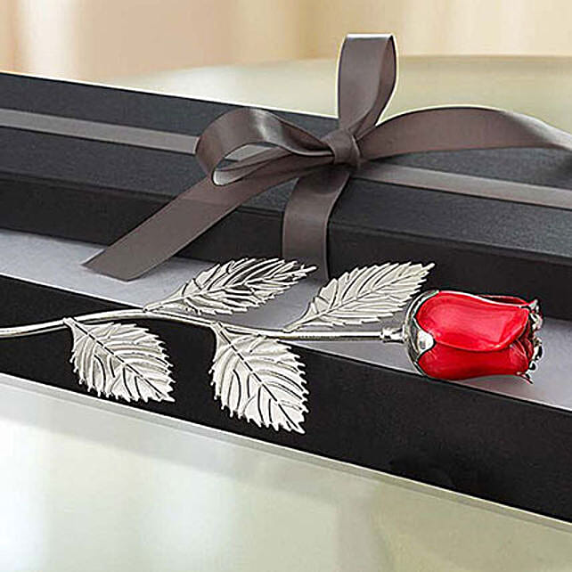 Silver Plated Red Rose usa | Gift Silver Plated Red Rose- FNP