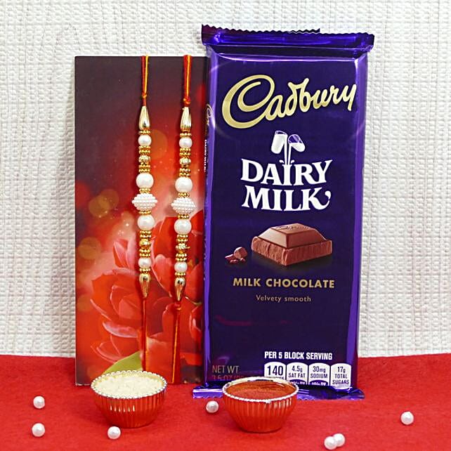 Two Pearl Rakhis Dairy Milk Combo usa | Gift Two Pearl Rakhis Dairy ...
