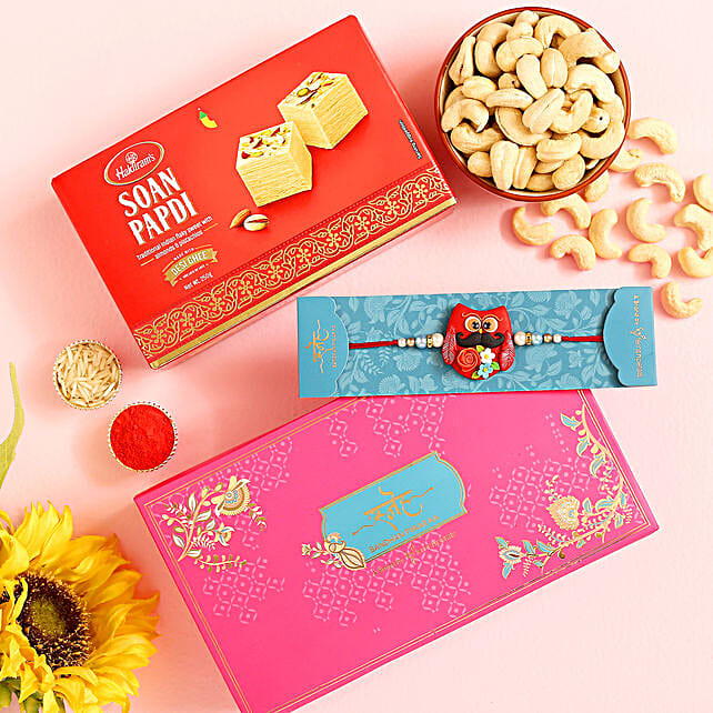 Maroon Owl Kids Rakhi And Cashew With Soan Papdi usa | Gift Maroon Owl ...