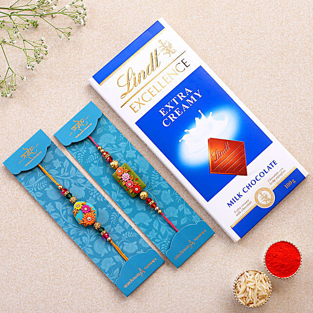 Rectangular And Oval Floral Rakhi Set With Lindt usa | Gift Rectangular ...