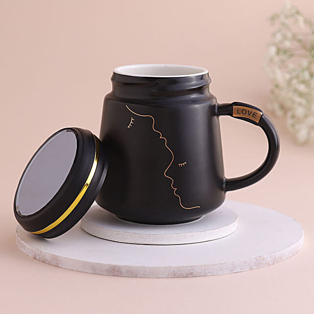 Black N Gold Ceramic Mug With Mirror Lid usa | Gift Black N Gold ...