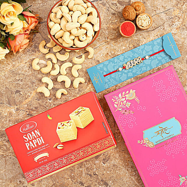 English Veera Rakhi And Cashew With Soan Papdi Exp usa | Gift English ...