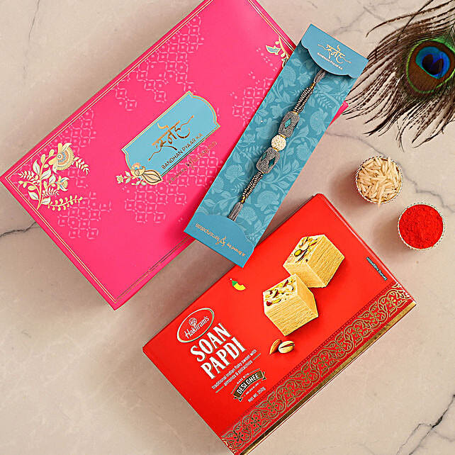 Pearl And Stone Traditional Rakhi With 250 Gms Soan Papdi Exp usa ...